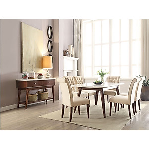 Acme Gasha Rectangular Marble Top Dining Table in White and Walnut