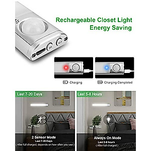 goodland Under Cabinet Lighting 80 LED Closet Light, Motion Sensor Lights Indoor USB Rechargeable Dimmable Wireless Stick-on Night Light Bar for Kitchen, Wardrobe, Garage, Stairs, Bedroom (3 Packs)