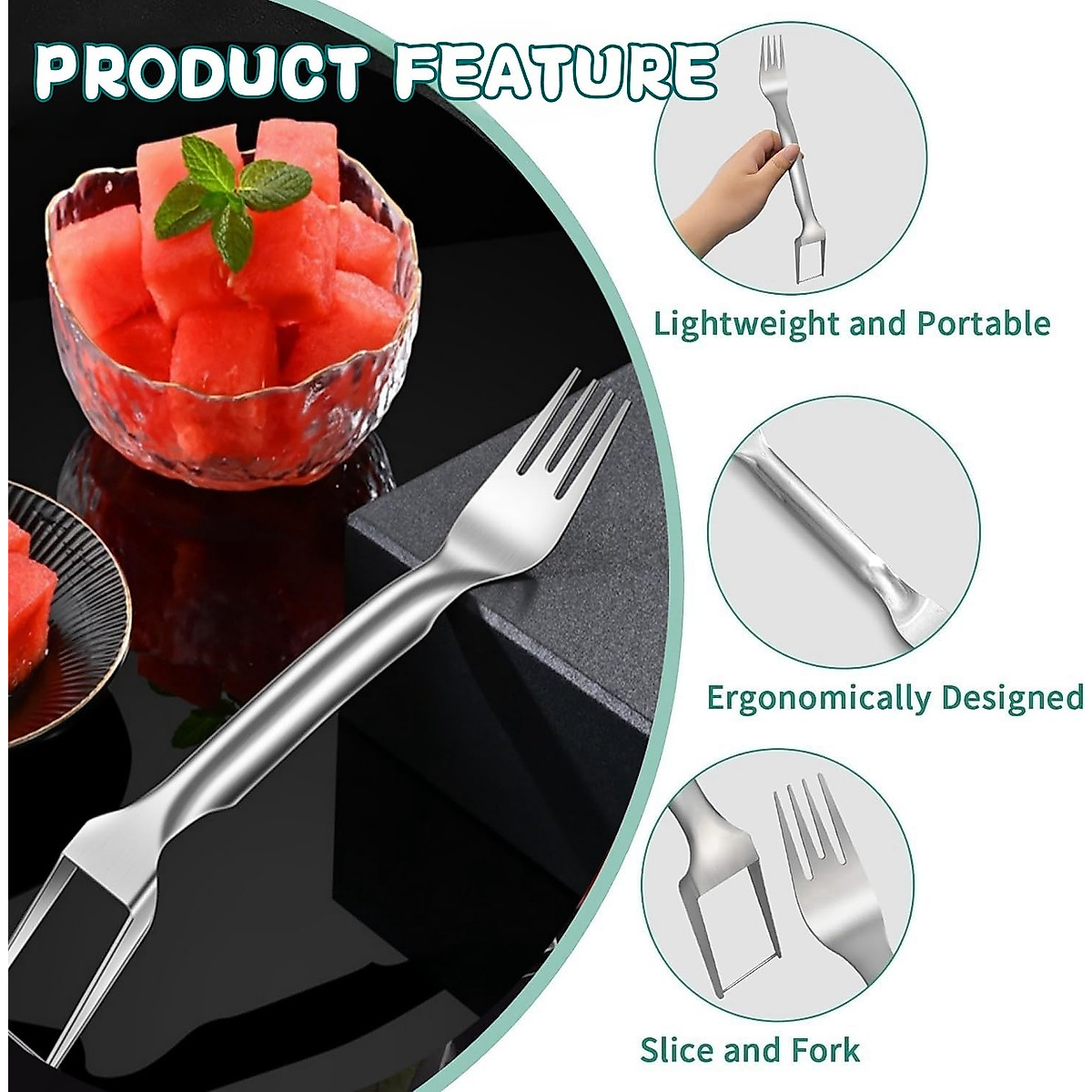2-in-1 Stainless Steel Fruit Cutter, 2024 New Watermelon Fork Slicer Cutter Slicer Tool, Dual Head Fruit Forks Slicer Knife(1PCS)