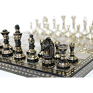 StonKraft Brass Chess Board Game Set with 100% Brass Chess Pieces Chessmen Coins (12" x 12" Inches)
