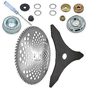 NeJesZoe 10"x80T Carbide Tip Brush Cutter Trimmer Blades 10"x3Teeth Steel Weed Eater Blade Compatible for Husqvarna, Stihl, Oregon, and Hitachi Trimmer, Lawnmower (with 2 Different Adapter Kits)