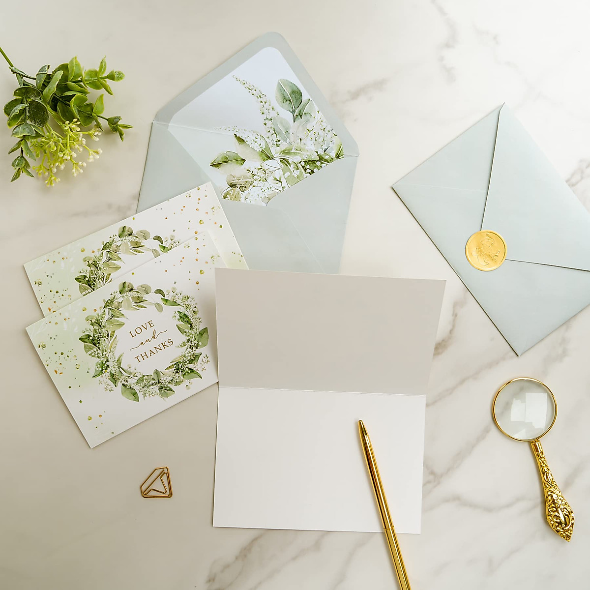 Gooji 4x6 Greenery Thank You Cards with Envelopes (Bulk 20-Pack) Bridal Shower Thank You Cards with Envelopes | Birthday Party, Baby Shower, Weddings, Greeting, Blank Notes, Small Business