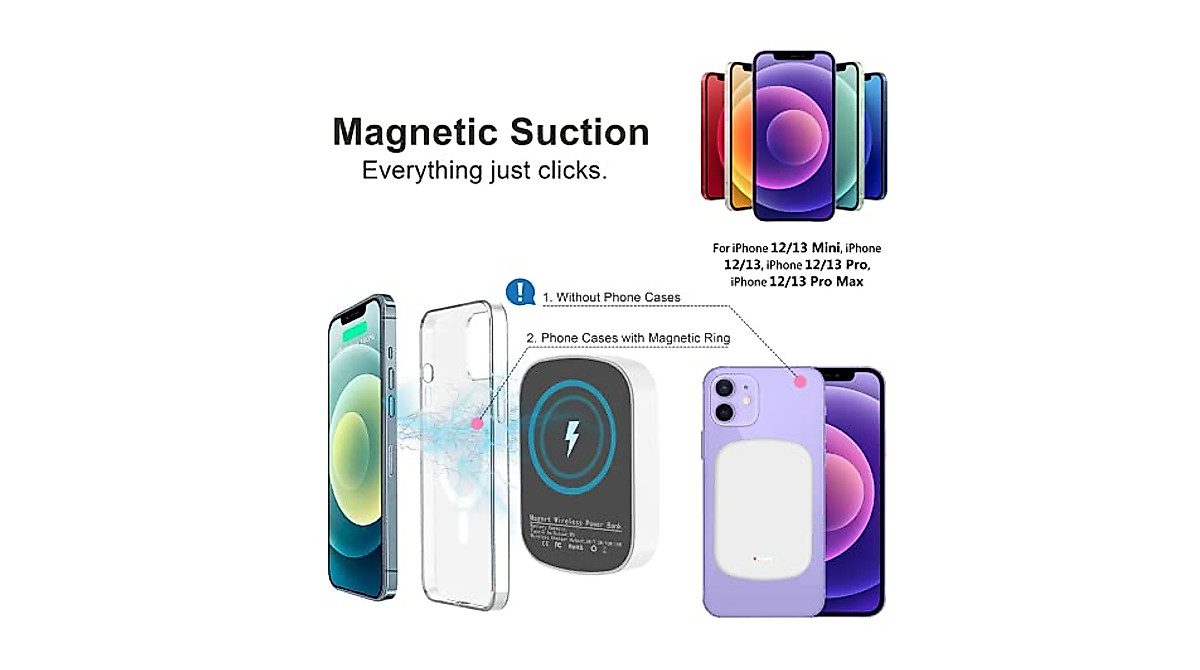 8AMTECH Power Bank, 10000mAh Mag-Safe Portable Charger 15W Fast Charging External Battery Pack ...