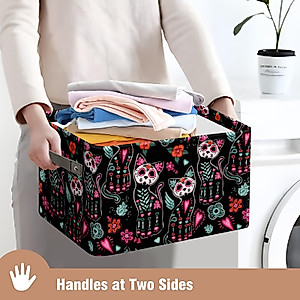 Andemie Halloween Storage Basket Storage Bins Shelf Boo Baskets Rectangle Halloween Storage Hamper with Handle Foldable Organizer Bins for Home, Office, School, Laundry Room, Closet 10x14x8 in