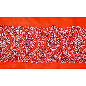 Peegli Vintage Orange Saree 100% Pure Silk Cloth Indian Embroidered Sari DIY Craft Fabric