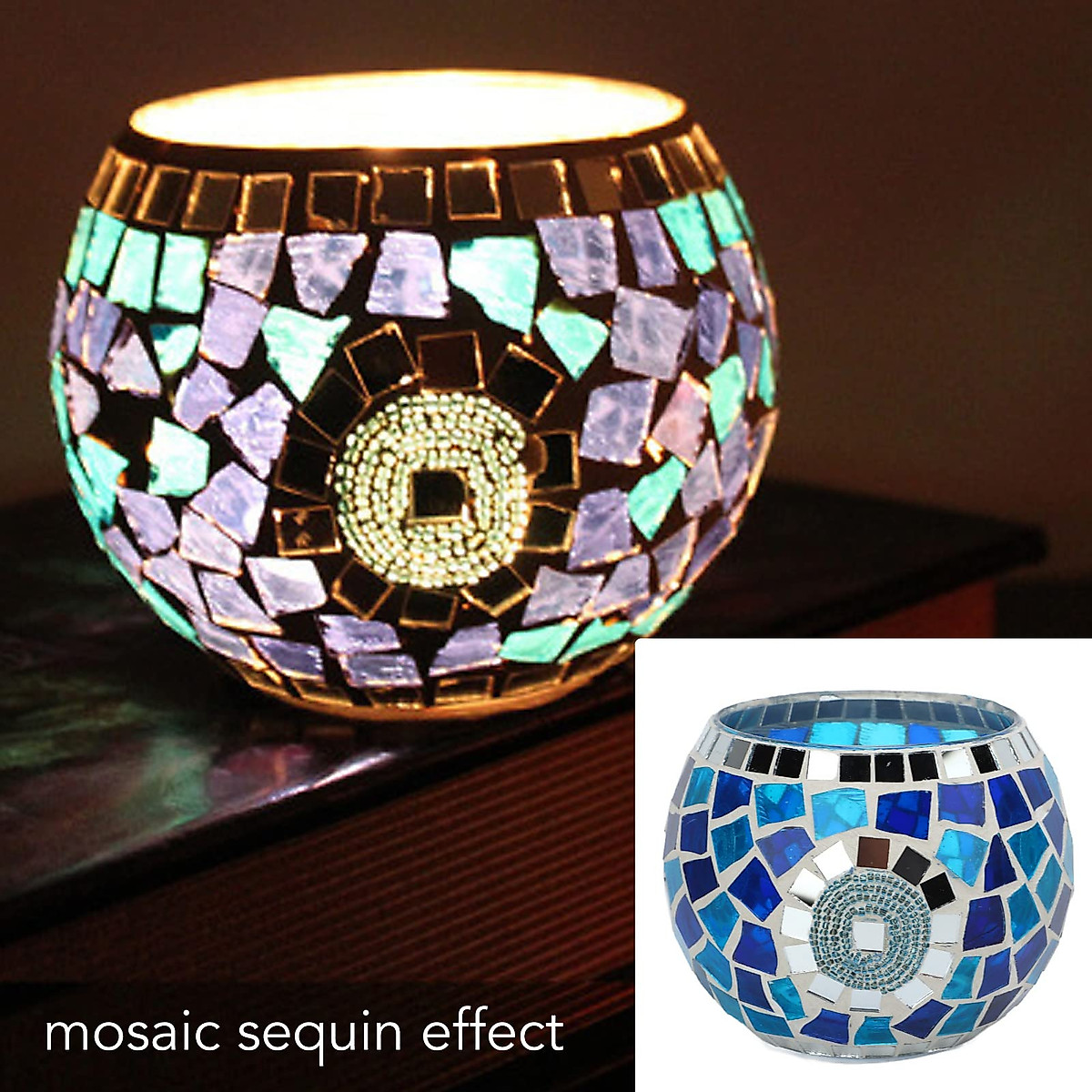 Mosaic Glass Votive Candle Holder for Tealight,Round Bowl Votive Candle Holders Pillar Candle Stands, Glass Mosaic Tealight Holders Potted Plant Bowl Vase Candle Centerpiece for Table Wedding