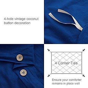 SunStyle Home 100% Washed Cotton Duvet Cover Set Breathable Soft King Light Blue Duvet Cover 3 Pieces Solid Color Bedding Set with Buttons Closure Comforter Cover Set (1 Duvet Cover +2 Shams)