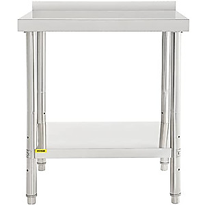 VEVOR Stainless Steel Prep Table, 30 x 24 x 35 Inch, 440lbs Load Capacity Metal Worktable with Backsplash and Adjustable Undershelf, Commercial Workstation for Kitchen Restaurant
