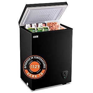 WANAI Chest Freezer Small Deep Freezers Top Door with Removable Basket Mini Compact Freezer 7 Temperature Control Energy Saving for Home Kitchen Office Dorm Apartment Black