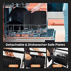 PETSITE Panini Press Sandwich Maker, Electric Grill with 2 Detachable Non-stick Plates, Independent Temperature Control, 4H Timer, 5 Auto Modes & Drip Tray, Black