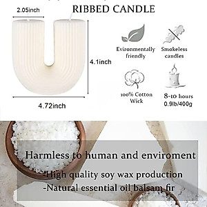 Large U Shaped Candle Aesthetic Ribbed Candles Minimalist Geometric Shaped Candles Soy Wax Scented Candle Art Decorative Handmade U Shape Candle for Wedding Spa Yoga Birthday Christmas Gift (White)