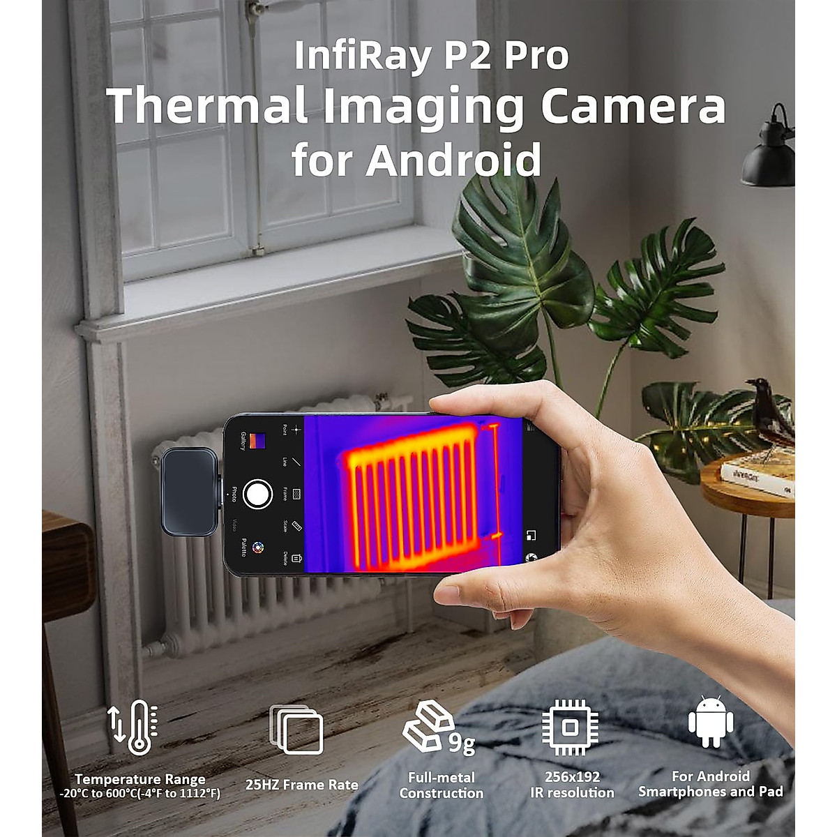 (Android Only) InfiRay Xinfrared P2 Pro Thermal Camera with Magnetic Macro Lens for Android Type-C Smartphones, 9g Fully Metal Body, 25Hz 256X192 Resolution, Support Android 9.0 and Above, (T2 Pro)