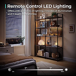 LINSY HOME 5 Tiers Bookshelf with LED Light Remote Control 69.5'' Tall Book Shelf Wide with 10 Storage Shelves, Free Standing Display Shelf with Wood Board & Metal Frame for Living Room, Home Office