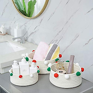 Enzk&Unity Woven Basket Set of 3 Cotton Rope Storage Decorative Coiled Baskets for Toys, Towels, Blankets, Nursery, Kids Room, Bedroom, White