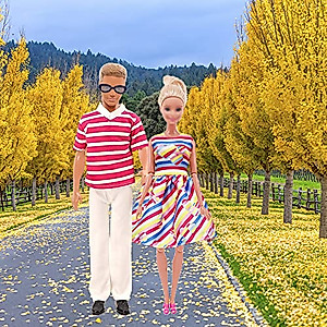 27 PCS Doll Clothes and Accessories for 11.5 Inch Girl Doll and 12 Inch Ken Doll Include 7 Boy Outfits 7 Girl Outfits 3 Pair of Ken Shoes 10 Pair of Girl Shoes Random Style