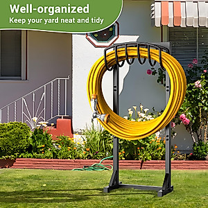 Pattiumo Garden Hose Holder Freestanding, Water Hose Holders for Outside with 4 Spikes, Outdoor Garden Hose Storage Heavy Duty 150ft Hose Hanger Metal Hose Stand Detachable Hose Reel Rack Organizer