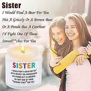 Sisters Birthday Candles Gifts for Women, Friends Candle for Soul Sister, Lavender Scented Candle, I Would Fight A Bear for You Sister Candles Present for Sister Best Friend