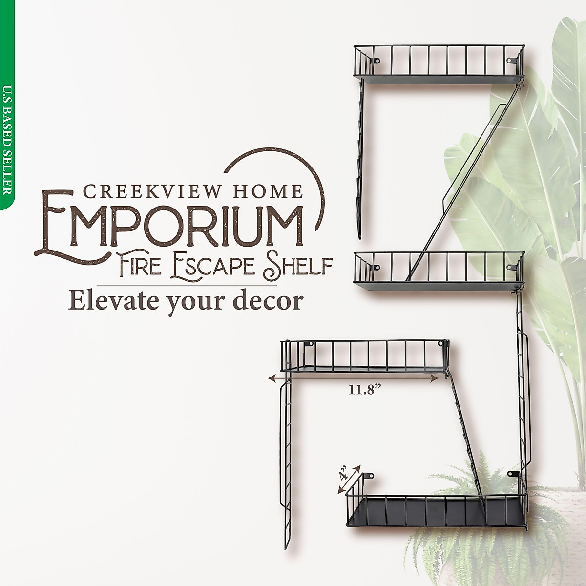 Creekview Home Emporium Mini Fire Escape Shelf 4 Tier - Living Room Decor Wall Mounted Shelves - Modern City Apartment Fire Escape Wall Shelf Unit for Action Figures, Books, Collectibles, Plants