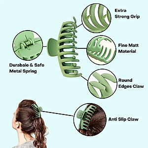 The Xpressory Large Hair Claw Clips For Thick Hair - 6 Pack Big Non Slip, Easy to Use, Stylish, Matte Hair Clips For Women's Thick, Thin, Curly, Long & Neutral Hairs
