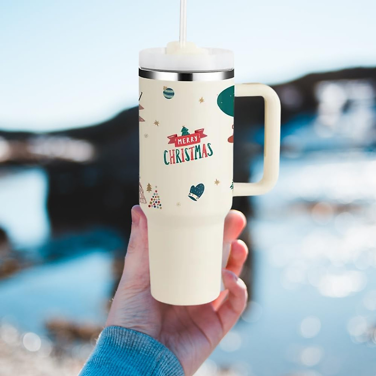 LLGT Christmas Hydration H2O Hero Stainless Steel Vacuum Insulated Tumbler with Handle and Straw| Double Wall Insulated Cup Reusable Stainless Steel