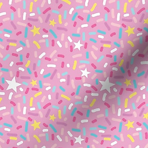 Spoonflower Fabric - Sprinkles Ice Cream Stars Pink White Pastel Party Desert Donut Printed on Cotton Poplin Fabric by The Yard - Sewing Shirting Quilting Dresses Apparel Crafts
