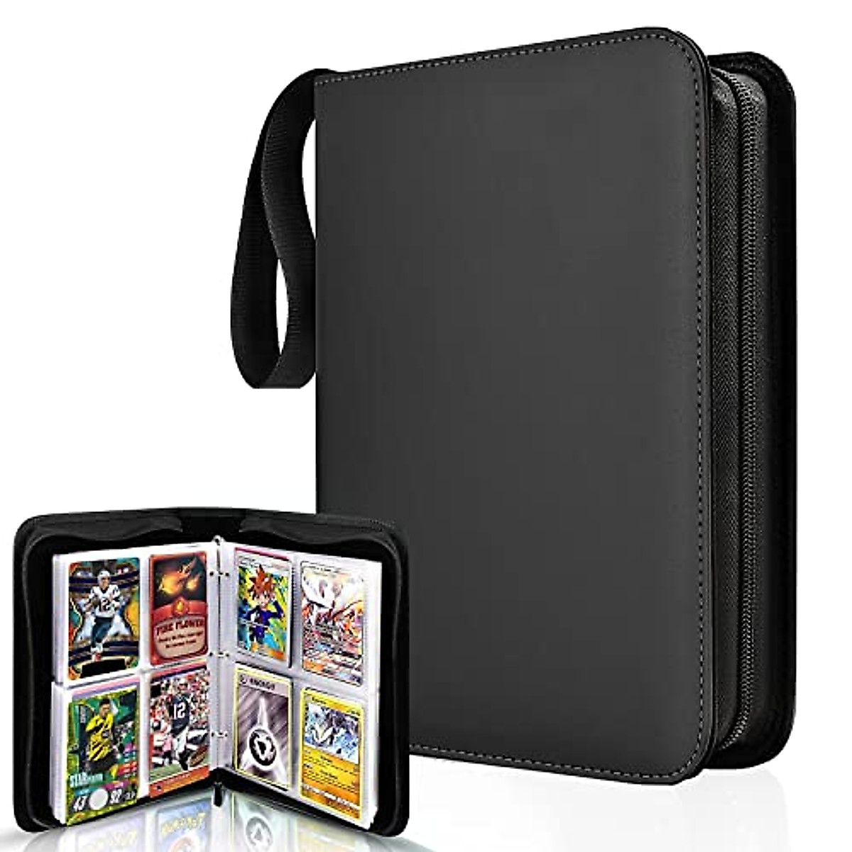 LIUDU Card Binder 4-Pocket,400 Pockets Game Cards with 50 Sleeves,Trading Card Collection Zipper Binder Holder for Kids Gifts (Black 400Pockets)