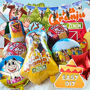 La Granja De Zenon Party Supplies Bartolito and La Vaca Lola,Foil Mylar Farm Animals Balloons for Kids,20inch Round Cow Themed Decorations Party Favors（8PCS）