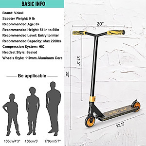 VOKUL K1 Pro Trick Scooter | Stunt Scooter, for Kids 8 Years and Up,Teens,Adults - Best Entry Level Freestyle Stunt Scooter for,Boys,Girls - Freestyle Skate Park Street Scooter (Spider-Gold)