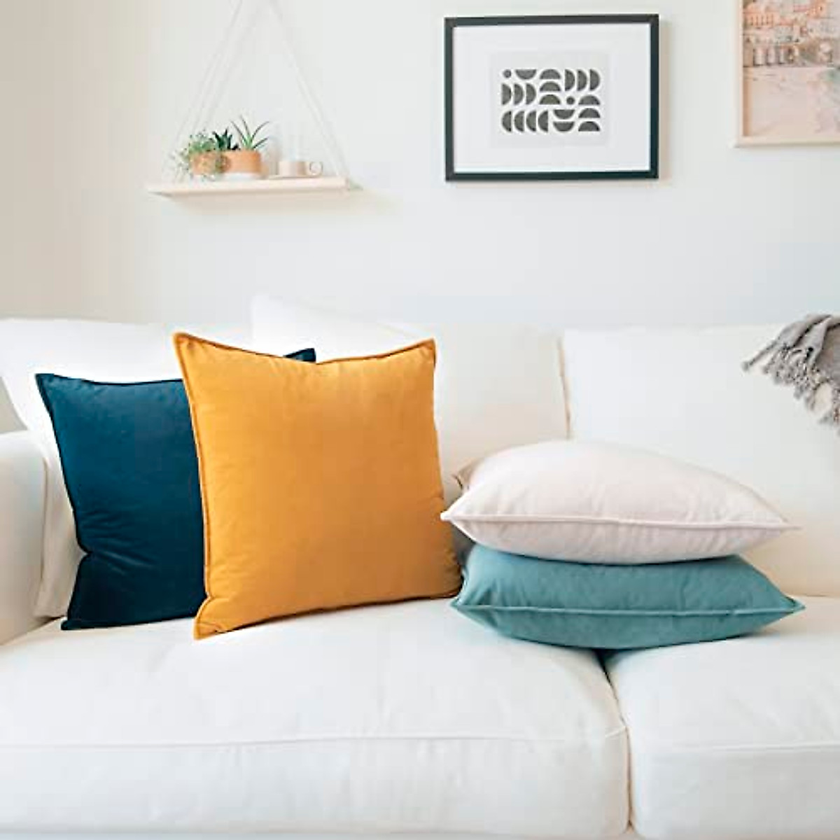 MONDAY MOOSE Decorative Throw Pillow Covers Cushion Cases, Set of 4 Soft Stonewashed Velvet Modern Designs, Mix and Match for Home Decor, Pillow Inserts Not Included (18x18 inch, Green/Orange)