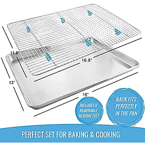 KPKitchen Baking Sheet & Rack Set and 4-Piece Liquid Measuring Cups Set - Aluminum Pan (18” x 13”) + Stainless Cooling Rack (16.8” x 11.8”) - Includes Mini Ounce, 1, 2 and 4 Plastic Measuring Cup Size