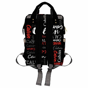 Artsadd Custom Name Diaper Bag for Mom, Personalized Black and Red Monogram Backpack with Stroller Straps Large Travel Shoulder Bag Capacity Nappy Bag for Baby Shower Gifts