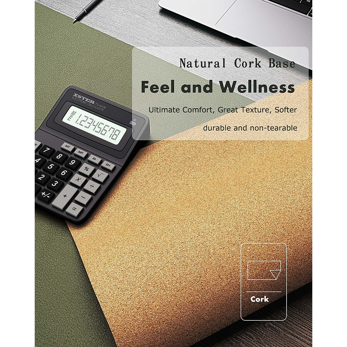 YSAGi Double-Sided Desk Pad, 31.5"x15.7"Leather Desk Mat, Eco Cork Desk Pad Protector,Large Mouse Pad,Waterproof Desk Blotter for Office/Home(Olive Green)