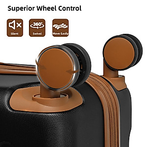 LARVENDER Luggage Sets 5 Piece Hard Shell Expandable Suitcase Set with Double Spinner Wheels TSA Lock (Black Brown, 5 Piece Set)