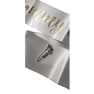 Amy's Bubbling Boutique Twinkle Little Star Baby Shower Mommy Sash & Daddy to Be Pin White & Gold Gift Set