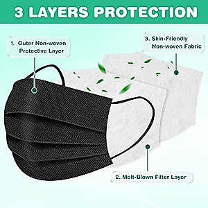 XDX Kids Mask Individually Wrapped, Kids Black Disposable Face Mask for Boys and Girls, 3 Ply - 5.7" x 3.7" Children's Size – for Childcare, School, Daily Use (50 PCS)