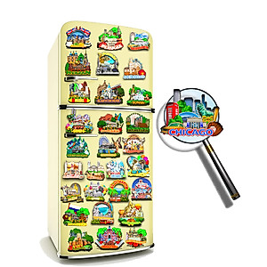 Chicago Illinois USA Magnet Fridge Magnet Wooden 3D Landmarks Travel Collectible Souvenirs Decoration Handmade-1090