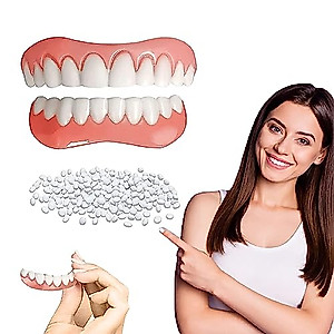 Fake Teeth, 2 PCS Dentures Teeth for Women and Men, Dental Veneers for Temporary Teeth Restoration, Nature and Comfortable to Protect Your Teeth and Regain Confident Smile, Natural Shade