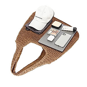 QTKJ Hand-woven Soft Large Straw Shoulder Bag Boho Straw Handle Tote Retro Summer Beach Bag Rattan Handbag (Khaki)
