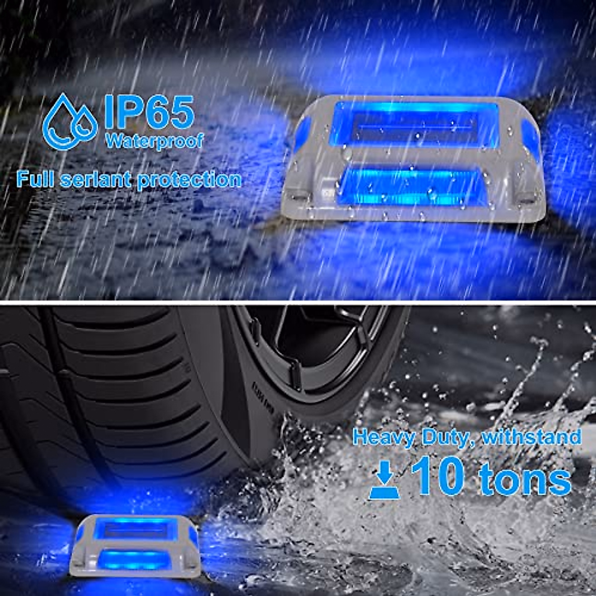 CREPOW Solar Deck Lights Driveway Dock Lights- 8 Packs Waterproof 1200mAh Solar Powered Outdoor LED Aluminum Dock Lighting Road Markers Step Lights for Driveway Sidewalk Garden Pathway Yard (Blue)