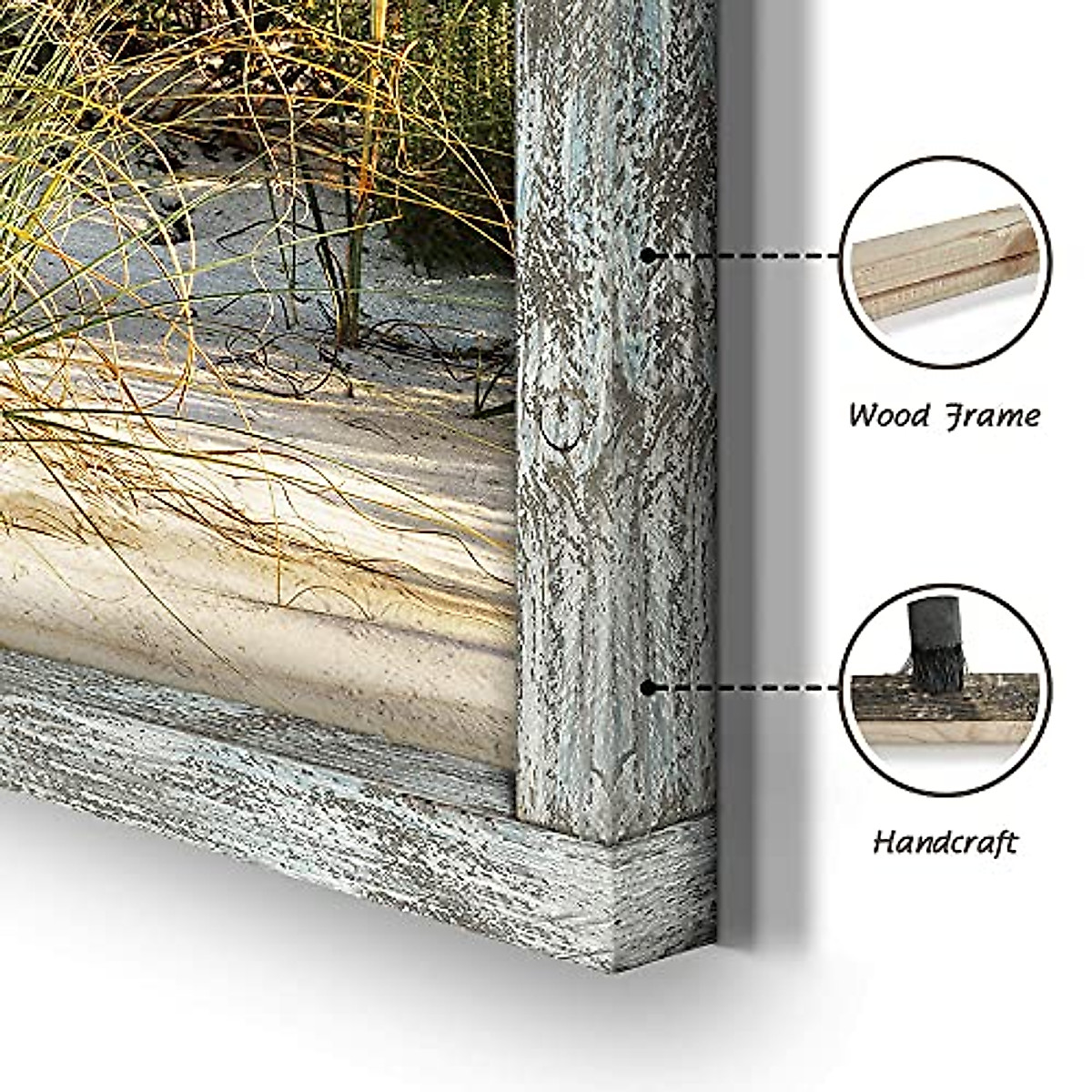 Beach Picture Wooden Artwork Framed: Coastline Wall Art Seascape Wall Decor Ocean Scene Art Prints for Bedroom 32"x24"