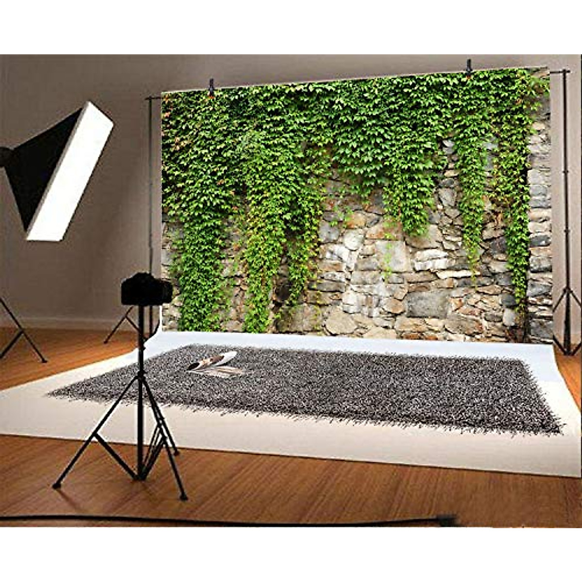 Leyiyi 10x8ft Spring Garden Leaves Backdrop Gardening Plants Grunge Stone Wall Greenery Banner Vane Branch Cover Vintage Architecture Photo Background Wedding Kids Birthday Photo Studio Vinyl Prop