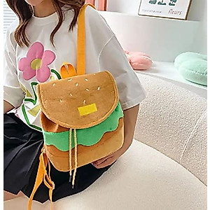 Hamburger Design Backpack Purse! Cute Front Flap Drawstring Bag! Cartoon Fluffy Lightweight School Bookbag! (Large)