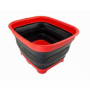 SAMMART 15L (3.9 Gallon) Collapsible Dishpan with Draining Plug - Foldable Washing Basin - Portable Dish Washing Tub - Space Saving Kitchen Storage Tray (Vermeil/Black)