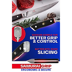 DALSTRONG Steak Knives Set - 5 inch - Shogun Series ELITE - Damascus - Japanese AUS-10V Super Steel - 4 Piece - Razor Sharp Fillet Knives - Table Set - Razor Sharp Kitchen Knife Set - Sheaths Included