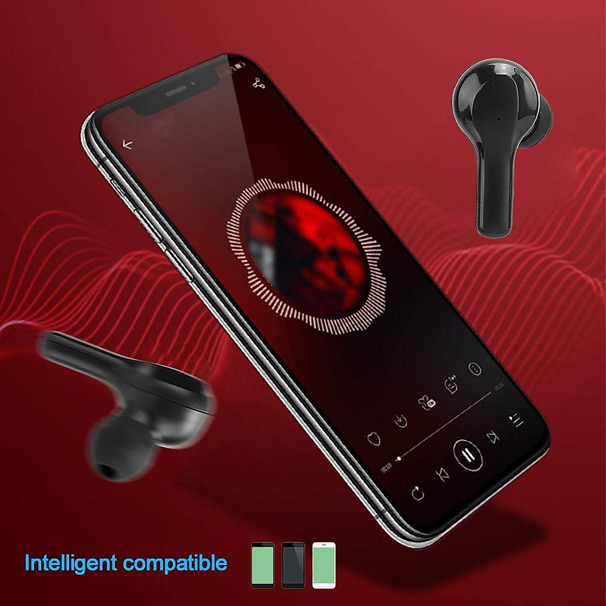 Annadue R3 Bluetooth V5.0 Headphone, Wireless IPX4 Waterproof Earphone, in-Ear Sports Headphone with Intelligent Digital Display, Noise Reduction, Plastic Black(Black)