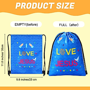 Frienda 20 Pieces Religious Gift Bags Christian Drawstring Backpacks Jesus Treat String Bags Bulk God Bless Baggies for Sunday School Birthday Baby Shower Christian Party Favors Packing, 11.8 x 9.8