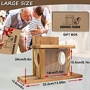 ANSTEEP Carbonized Wood Squirrel Feeder, Squirrel Feeders for Outside Winter, Durable Squrrill House Box Easy to Fill with Removable Front Panel, Wooden Chipmunk Feeder for Corn, Peanuts…