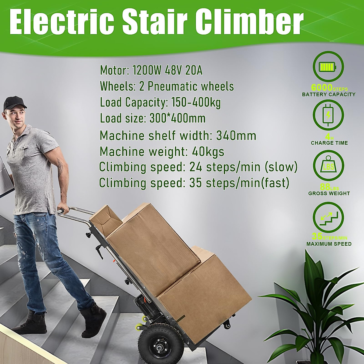 NETSOLAR Electric Stair Climbing Hand Trucks Dolly Cart for Moving 880lb Heavy Duty Folding Stair Climber Cart Hand Trolley Motor Battery Powered for Furniture Family Logistics Warehouse
