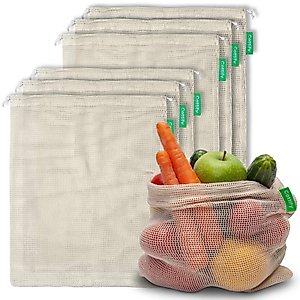 6 Reusable Produce Bags Grocery Washable | Organic Cotton Mesh Produce Bags | Double-Stitched & Tare Weigh | Mesh bags for vegetables | Cotton Produce Bags Reusable Washable | Produce bag (M size)
