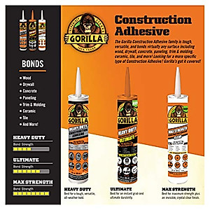 Gorilla Heavy Duty Ultimate Construction Adhesive, 9 Ounce Cartridge, White, (Pack of 6)
